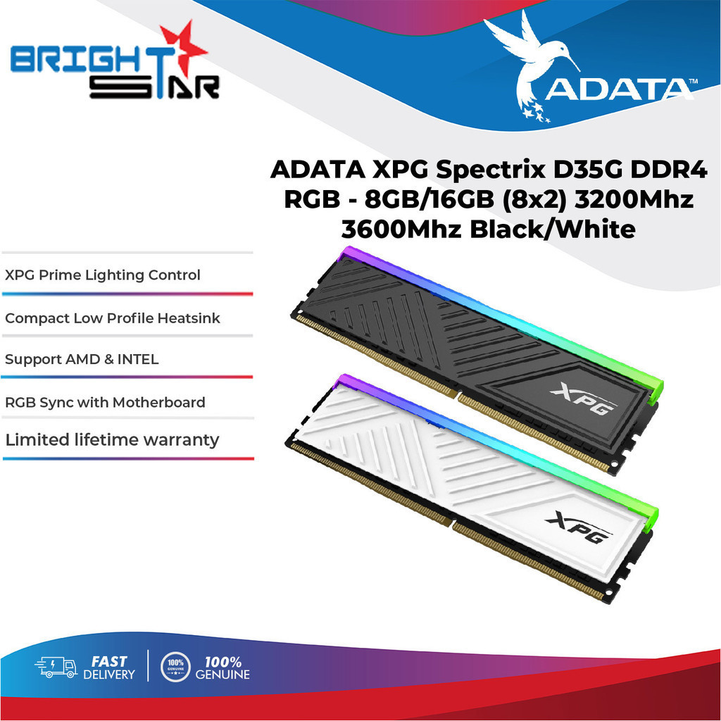 ADATA XPG Spectrix D35G DDR4 RGB (8GB/16GB(8x2) 3200Mhz/3600Mhz - Black / White | Shopee Malaysia