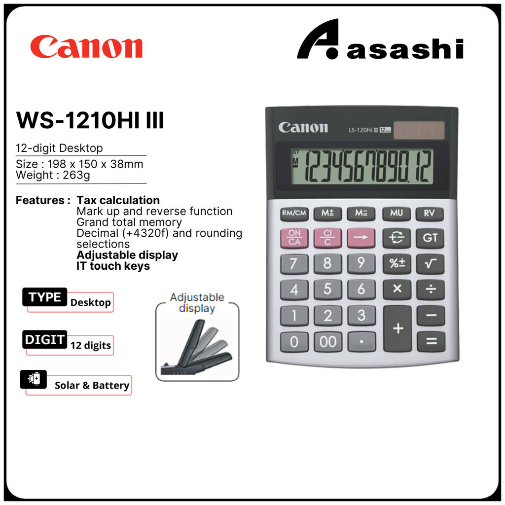 [Adjustable Display & Tax Calculation] Canon WS-1210HI III 12 Digits ...
