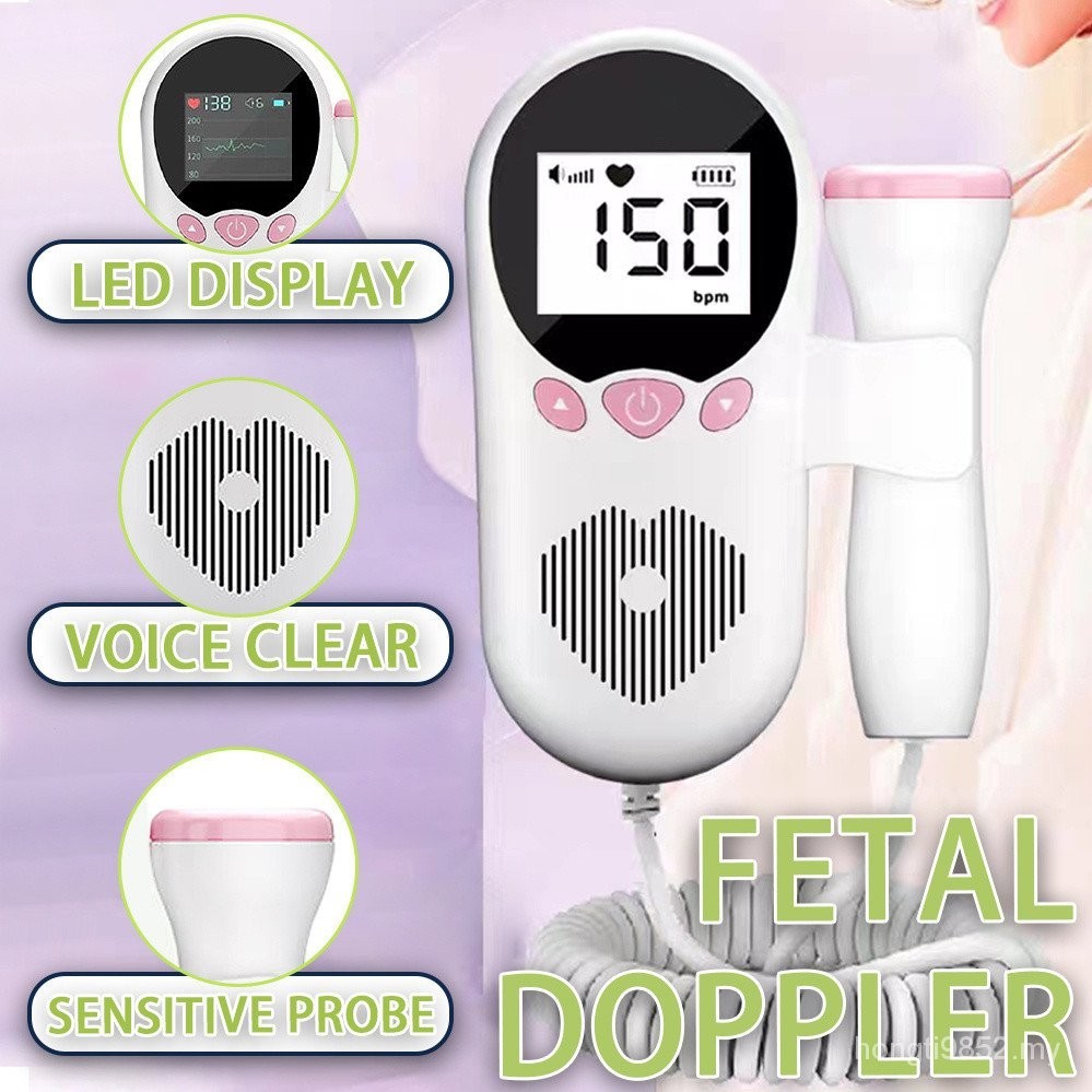 Baby Fetal Doppler Heart Sound Rate Device Ultrasound Detector Monitor ...