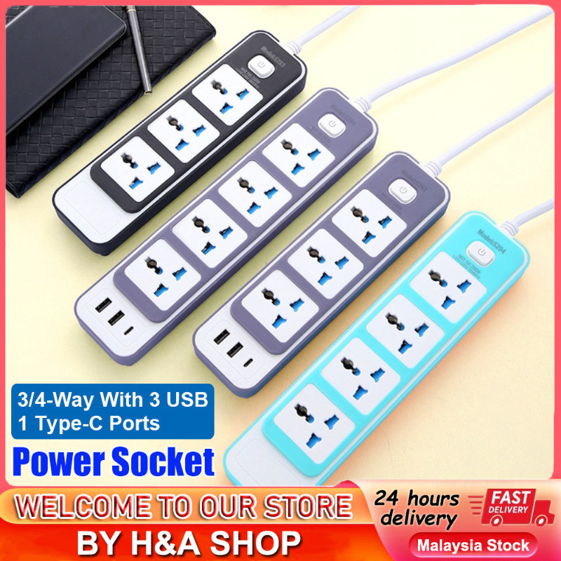 Portable Power Socket Extension Trailing Socket 2m Extension Cord Wall Electric Sockets