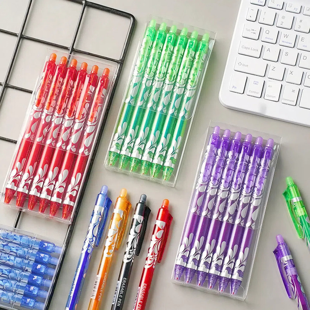 6pcs/Box Press Gel Pen Color Erasable Pen Rub Easy Erase Pen Red Purple ...