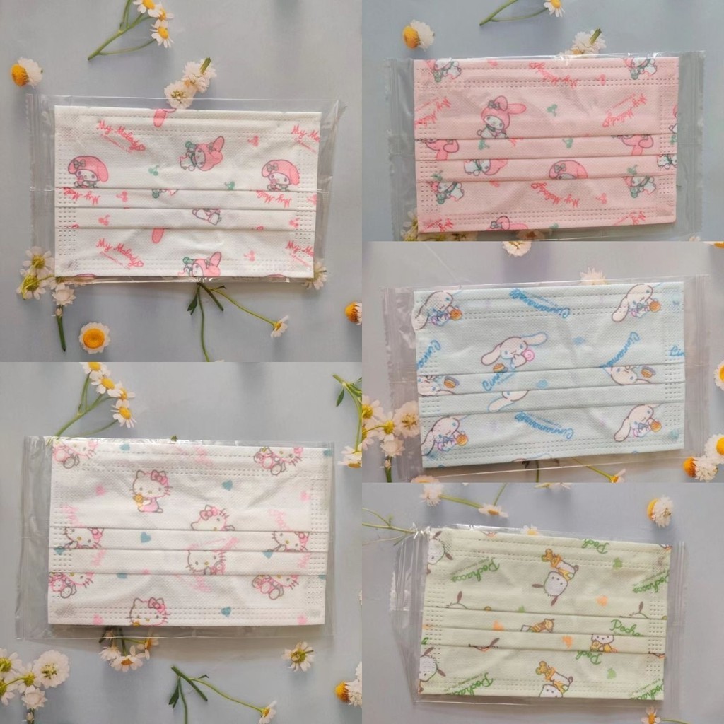 10pcs 3ply Cartoon Sanrio Mask Protection 4-13Years Kid Melt-blow ...