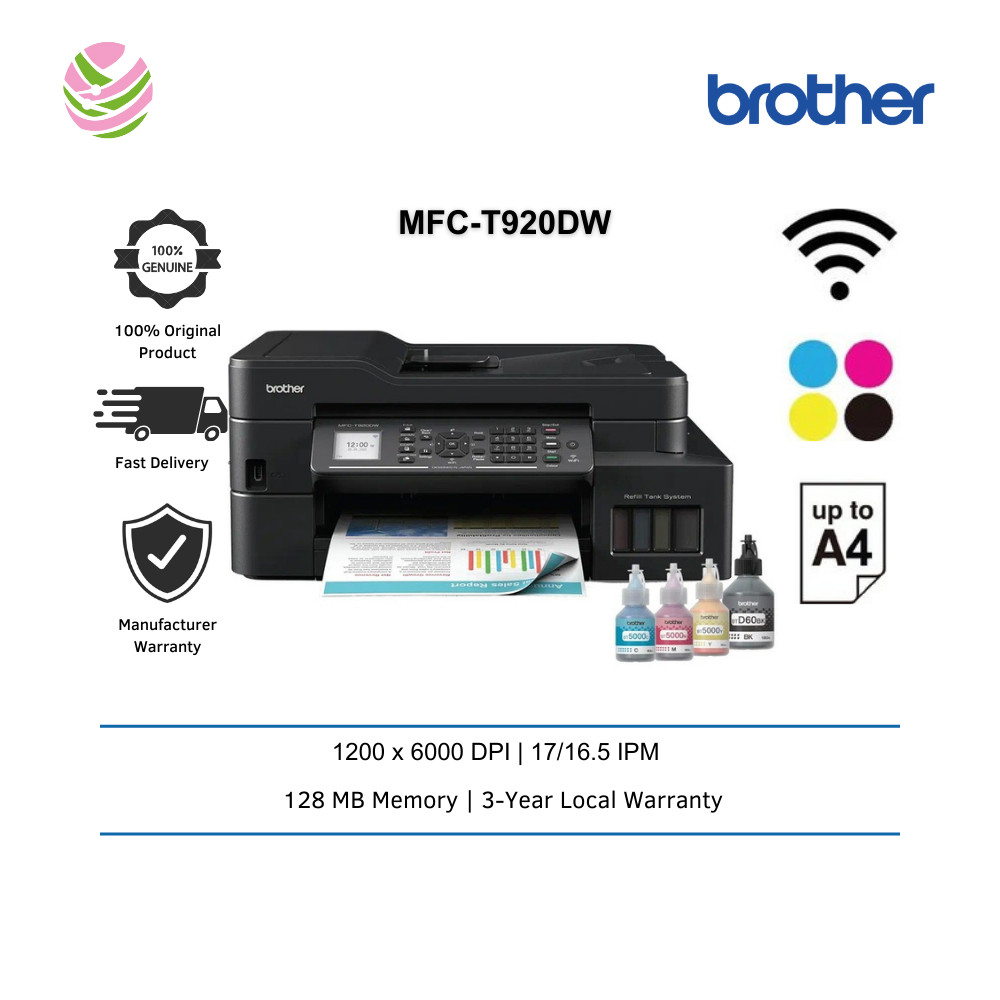 Brother Printer MFC-T920DW A4 All in One Wireless Colour Inkjet Printer ...