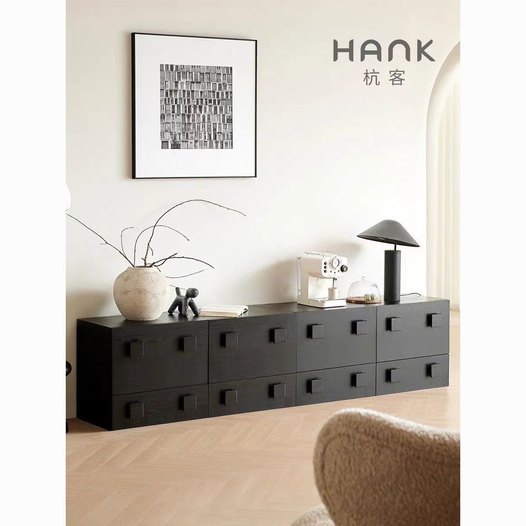 Vintage style solid wood rubber wood module assembly cabinet black silk ...