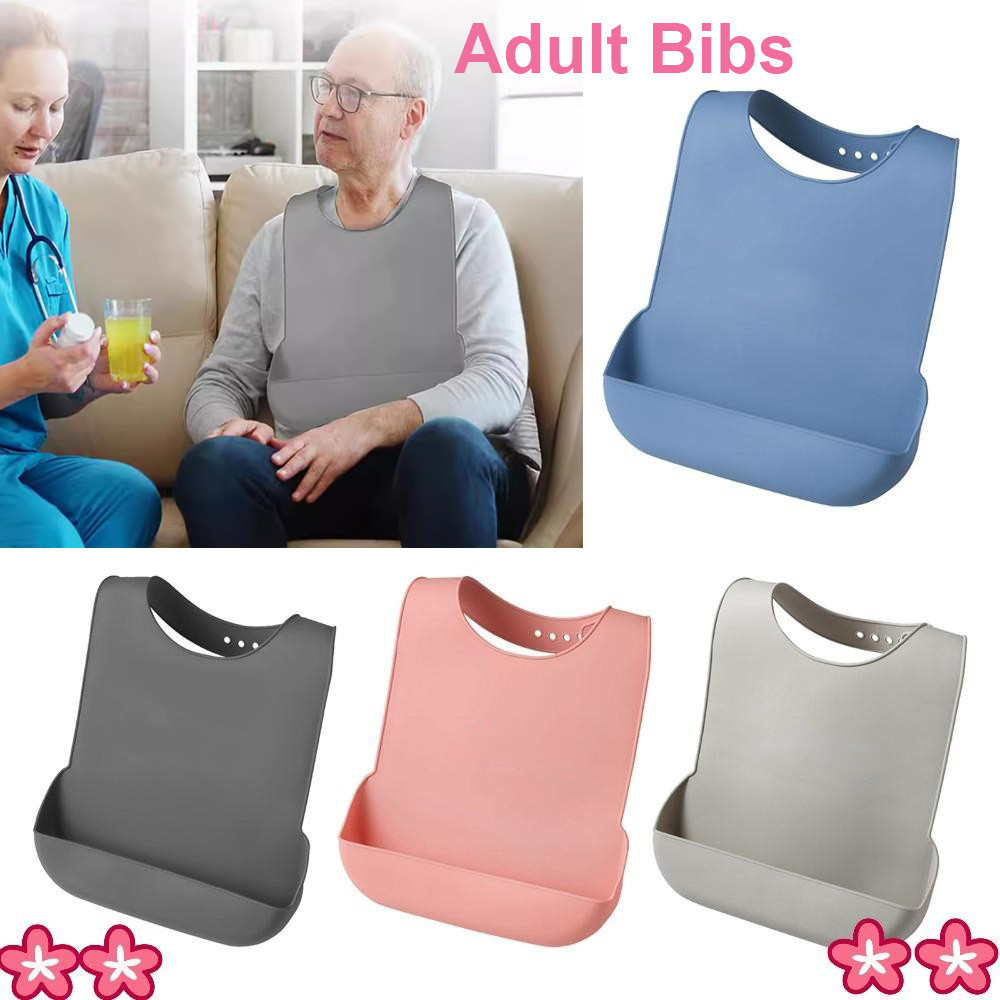 Adult Bibs Food Spills Catcher Apron for Elderly Waterproof Silicone ...