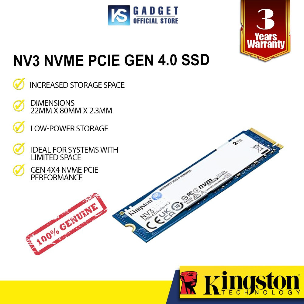 KINGSTON NV3 | 500GB / 1TB / 2TB | PCIe 4.0 | Up To 6000MB/s Read ...