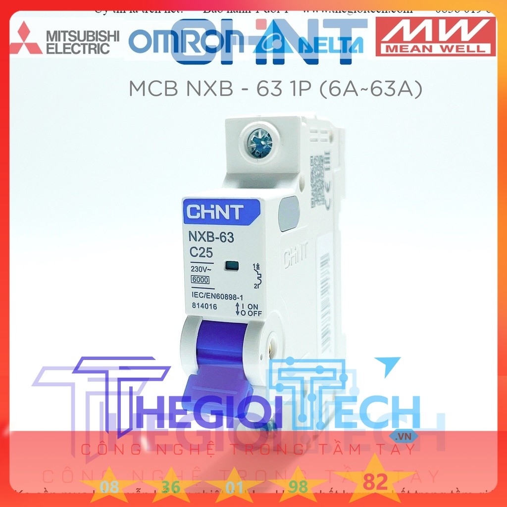 Single Phase MCB Aptomat NXB-63 Chint 6A, 10A, 16A, 25A, 32A, 40A, 50A ...