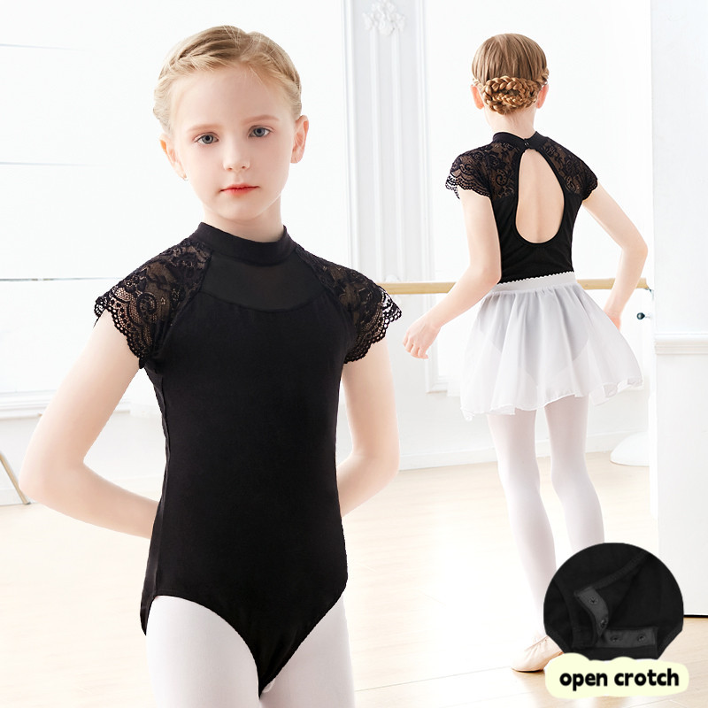 Girls Ballet Leotard Cotton Stand Collar Lace Hollow Back Children's ...