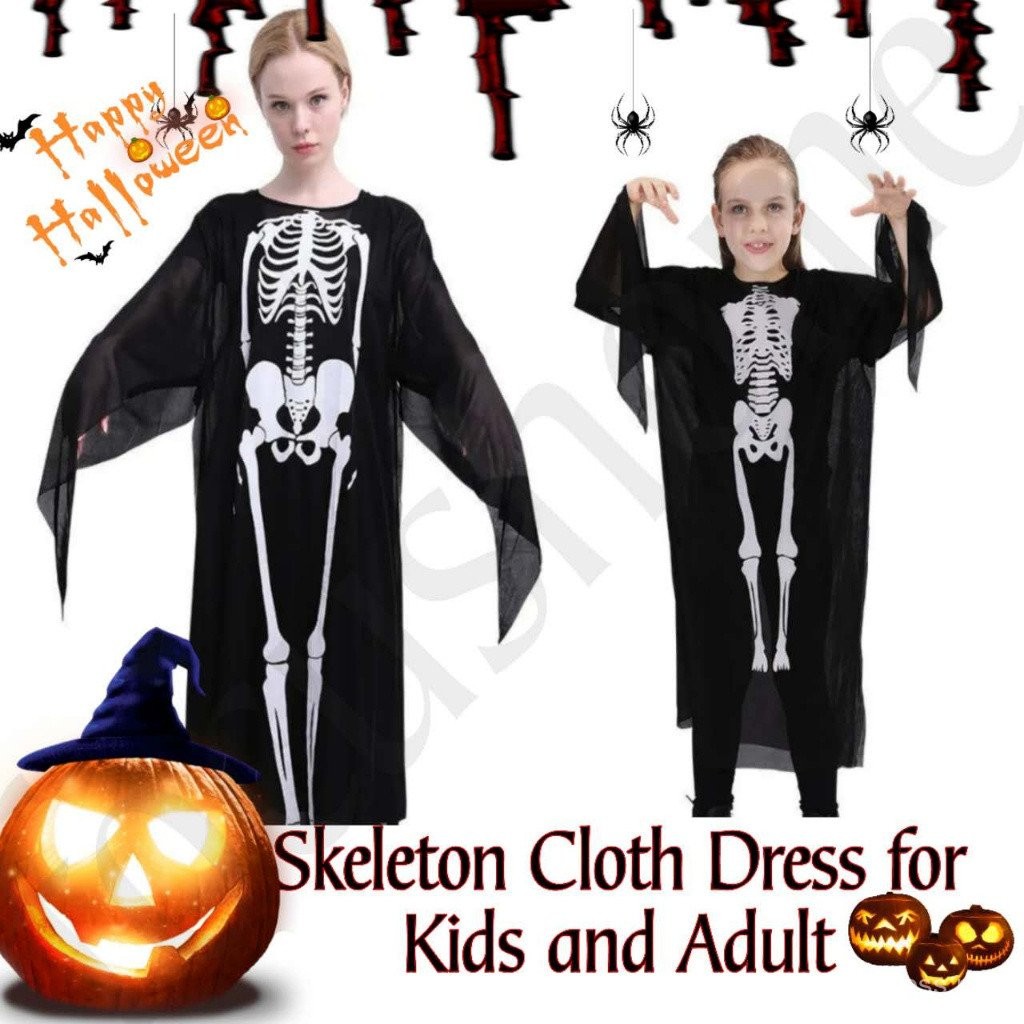Skeleton Cloth Dress Halloween Costume For Kids and Adult Unisex Scary ...