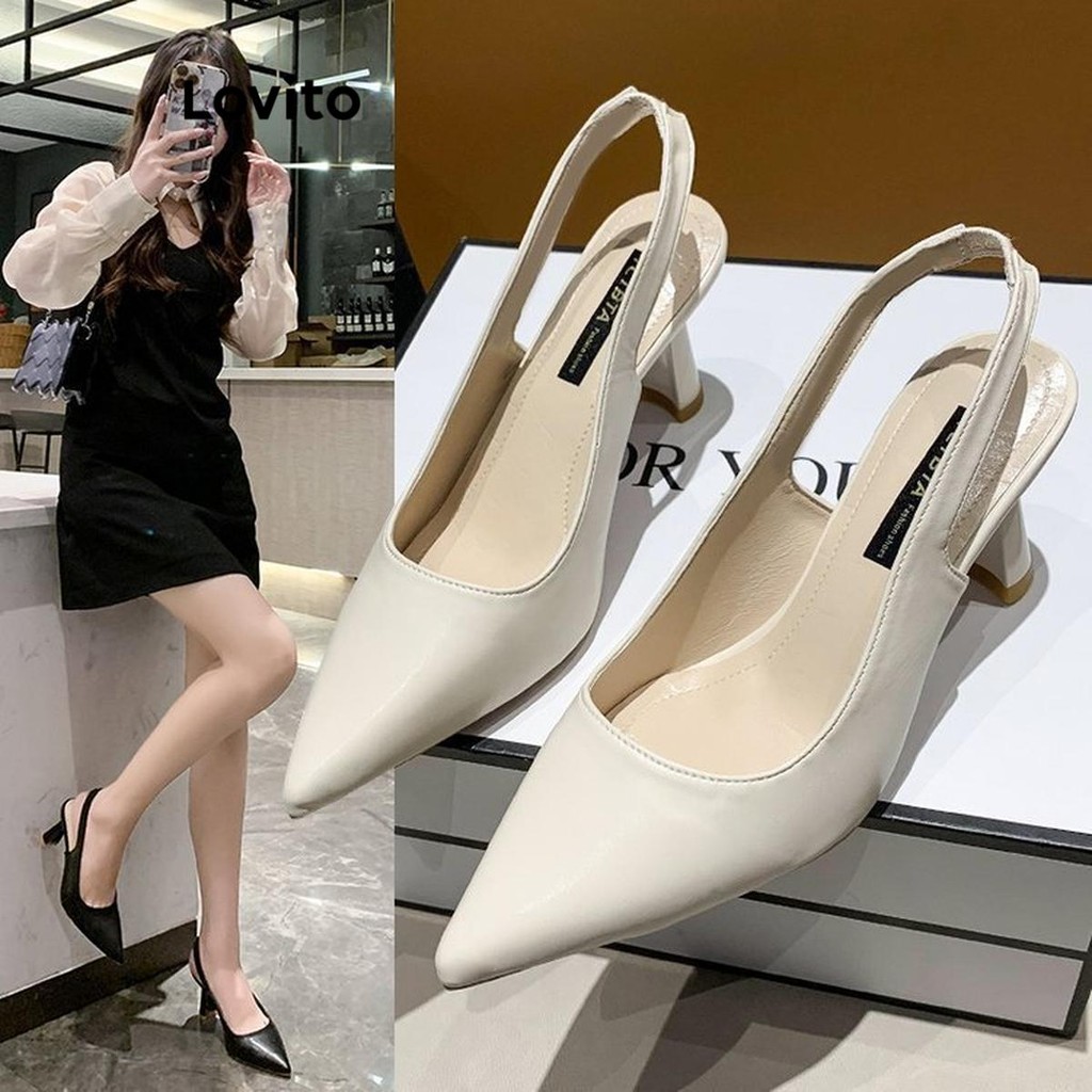 Lovito Plain Elegant Simple Heel for Women LFA46166 | Shopee Malaysia
