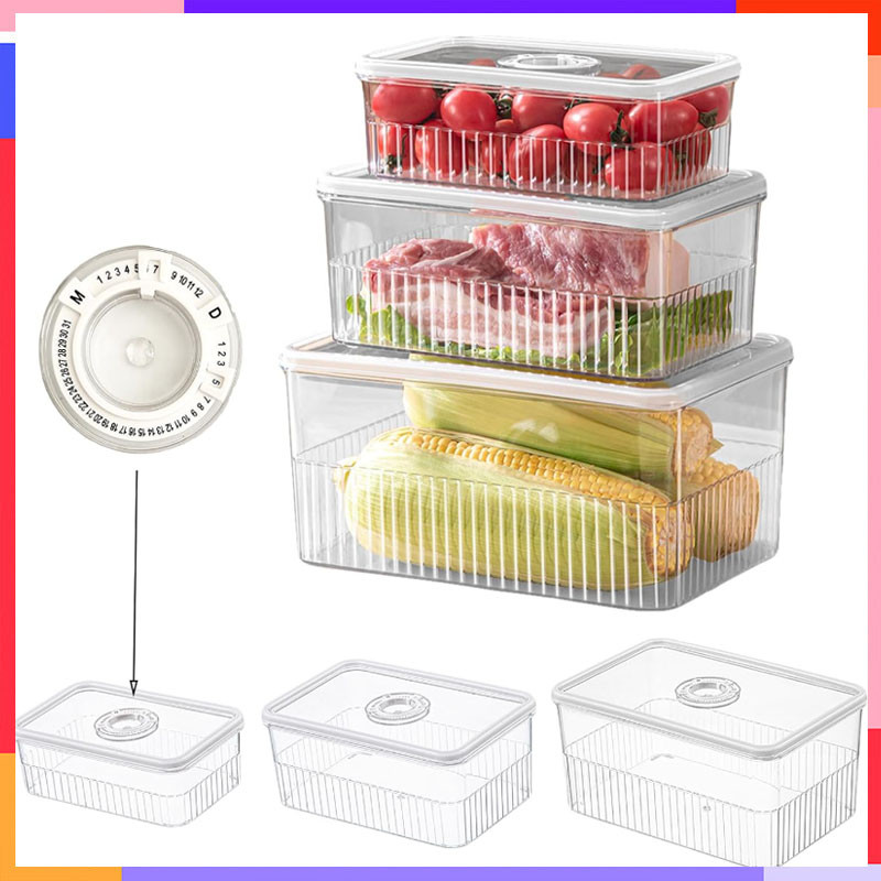 Refrigerator Food Storage Container with Time Recorder, Kitchen Food ...