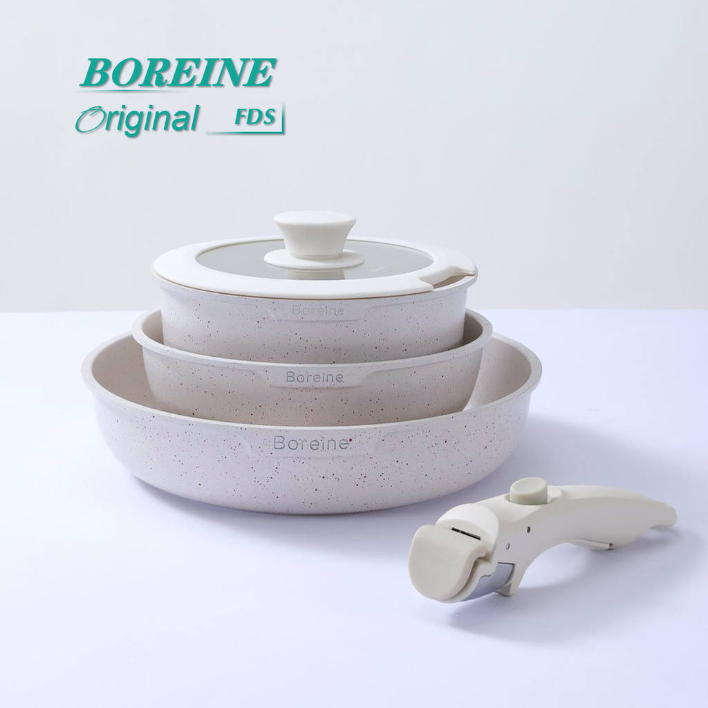 BOREINE Pots And Pans Non Stick, Cookware Sets Detachable Handle, RV ...