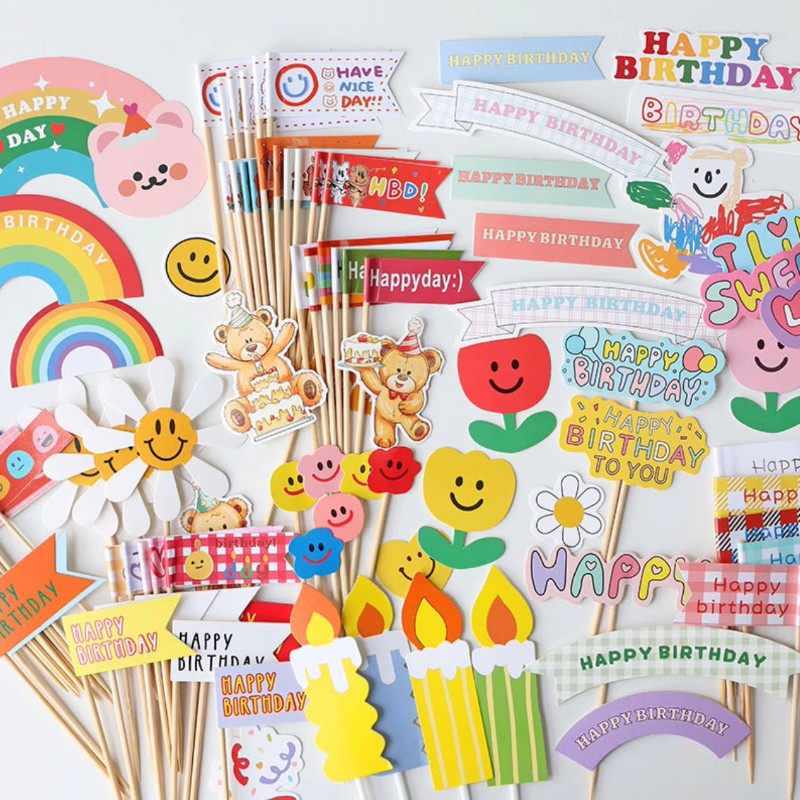 Cartoon Cute Korean Flag Cake Decoration Plugin Smiling Face HBD Sun ...