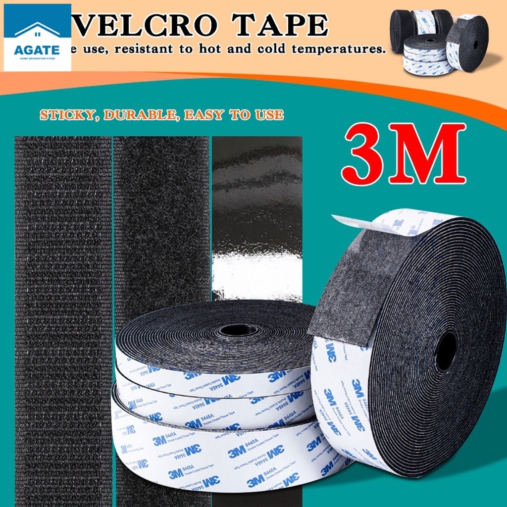 Self-adhesive Velcro /Black White Hook and Loop Self Adhesive Fastener Tape Magic Nylon Sticker ...