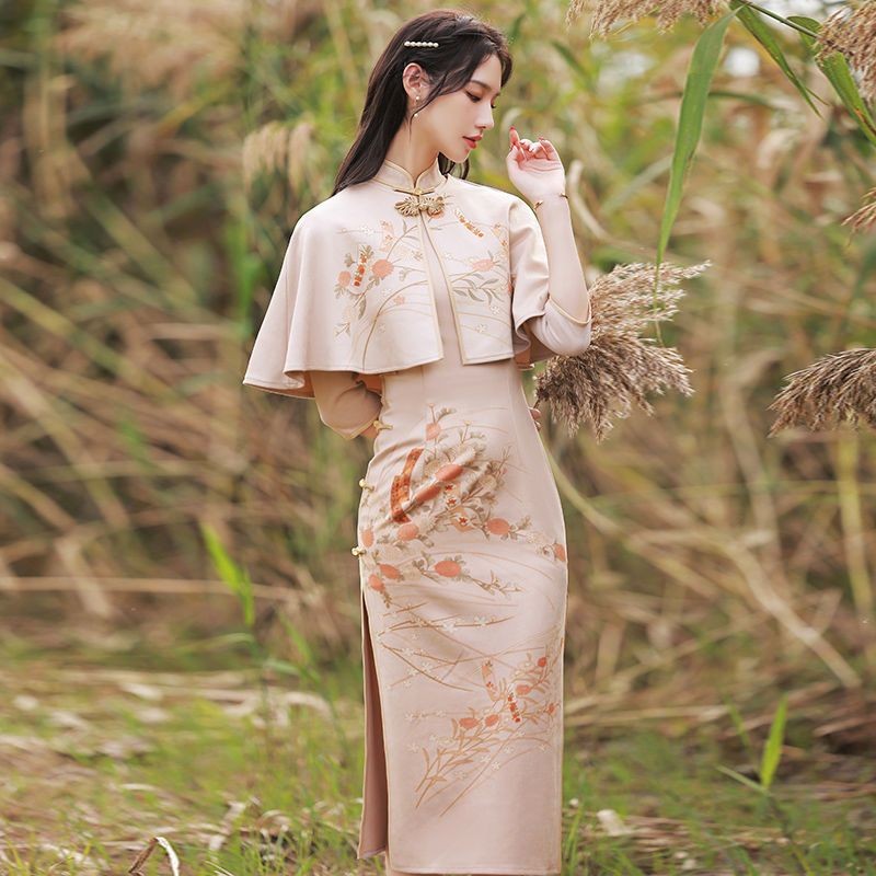 Cheongsam 2025 New Autumn Winter Three-Quarter Sleeve Shawl Outside ...