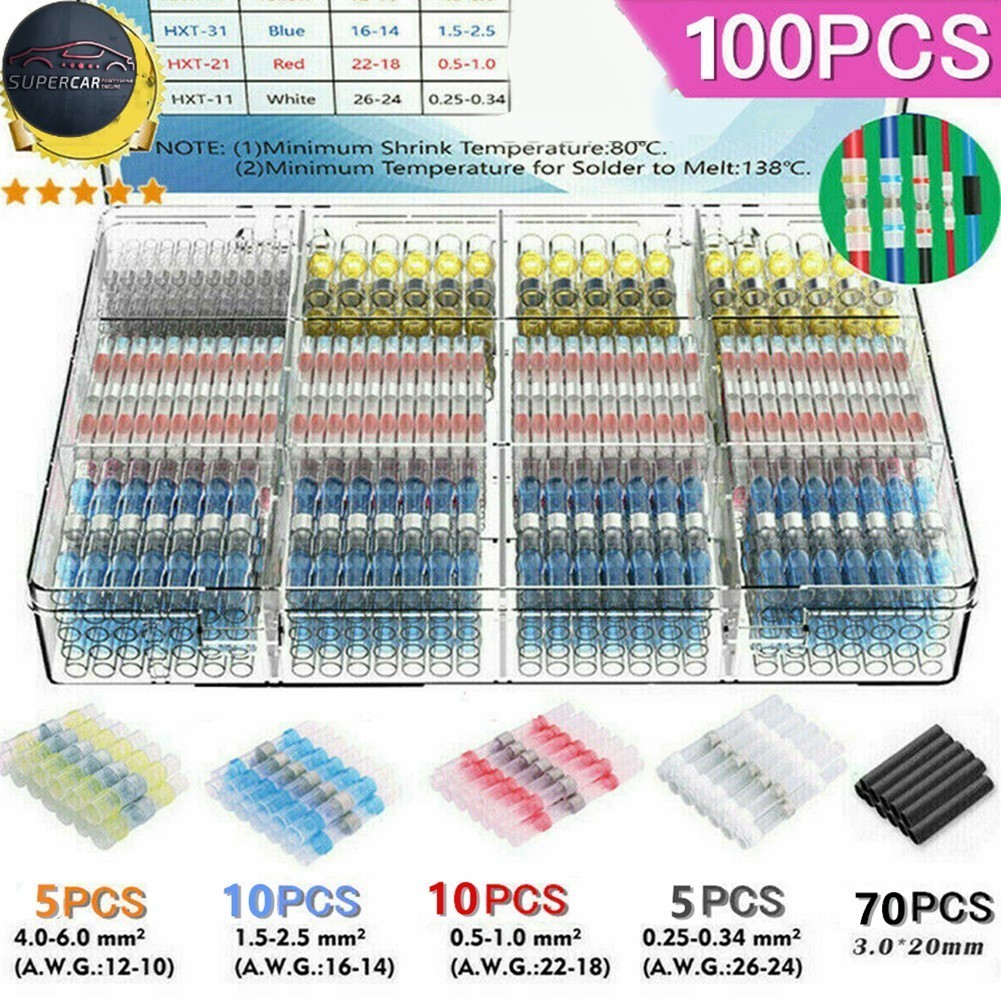 SC] 100pcs Solder Seal Heat Shrink Sleeve Wire Butt Terminals ...