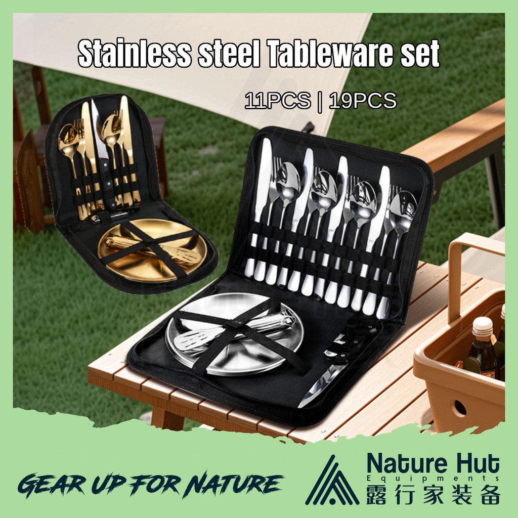 Camping Stainless Steel Tableware Set With Pouch 11Pcs/19Pcs Cutlery ...