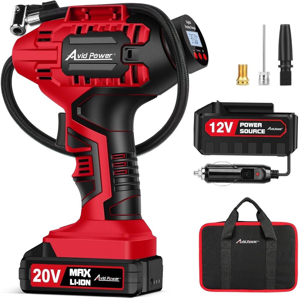 AVID POWER Tire Inflator Portable Air Compressor, 20V Cordless Car Tire ...