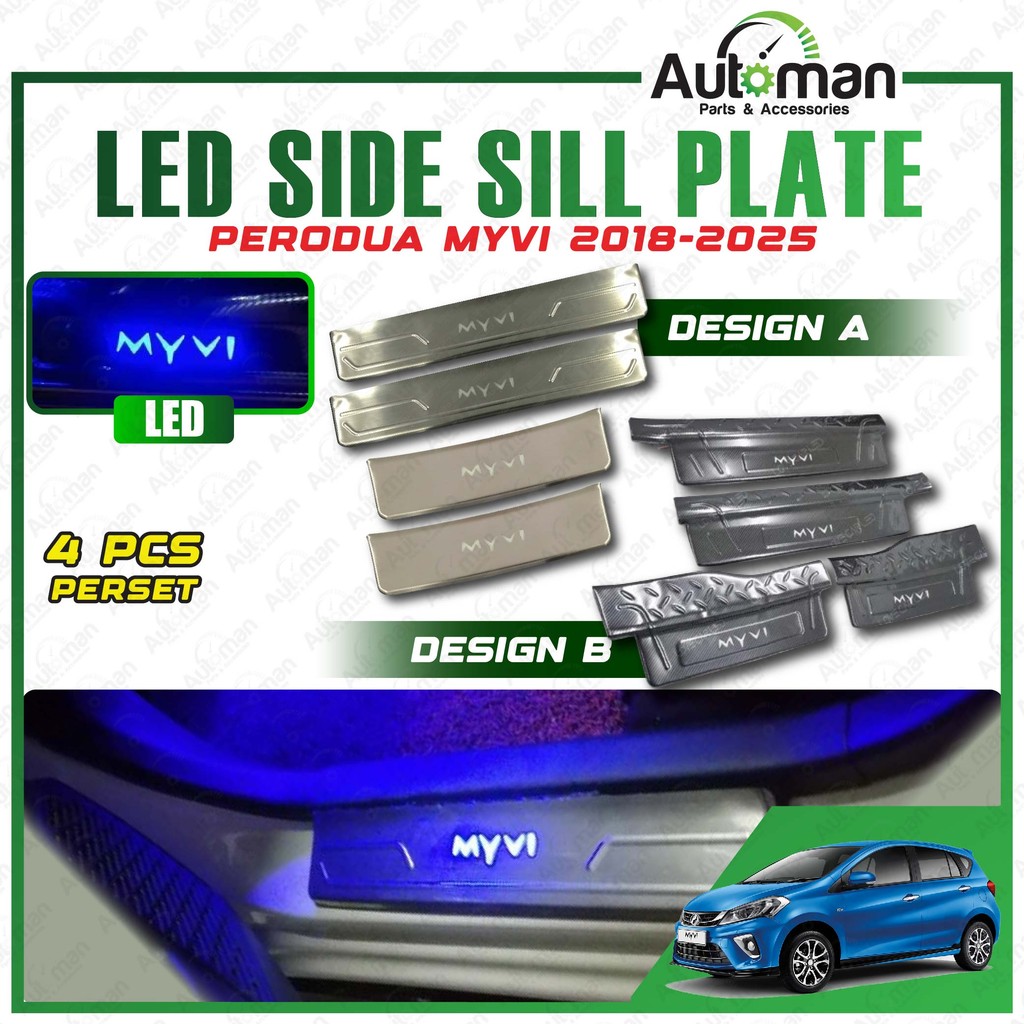 Perodua Myvi 2018 - 2025 LED Door Side Sill Step Plates Blue Exterior ...