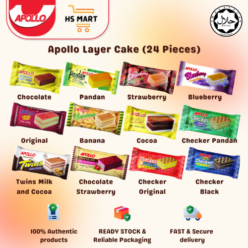 Apollo Layer Cake 24 Pieces Chocolate | Pandan | Cocoa | Strawberry ...