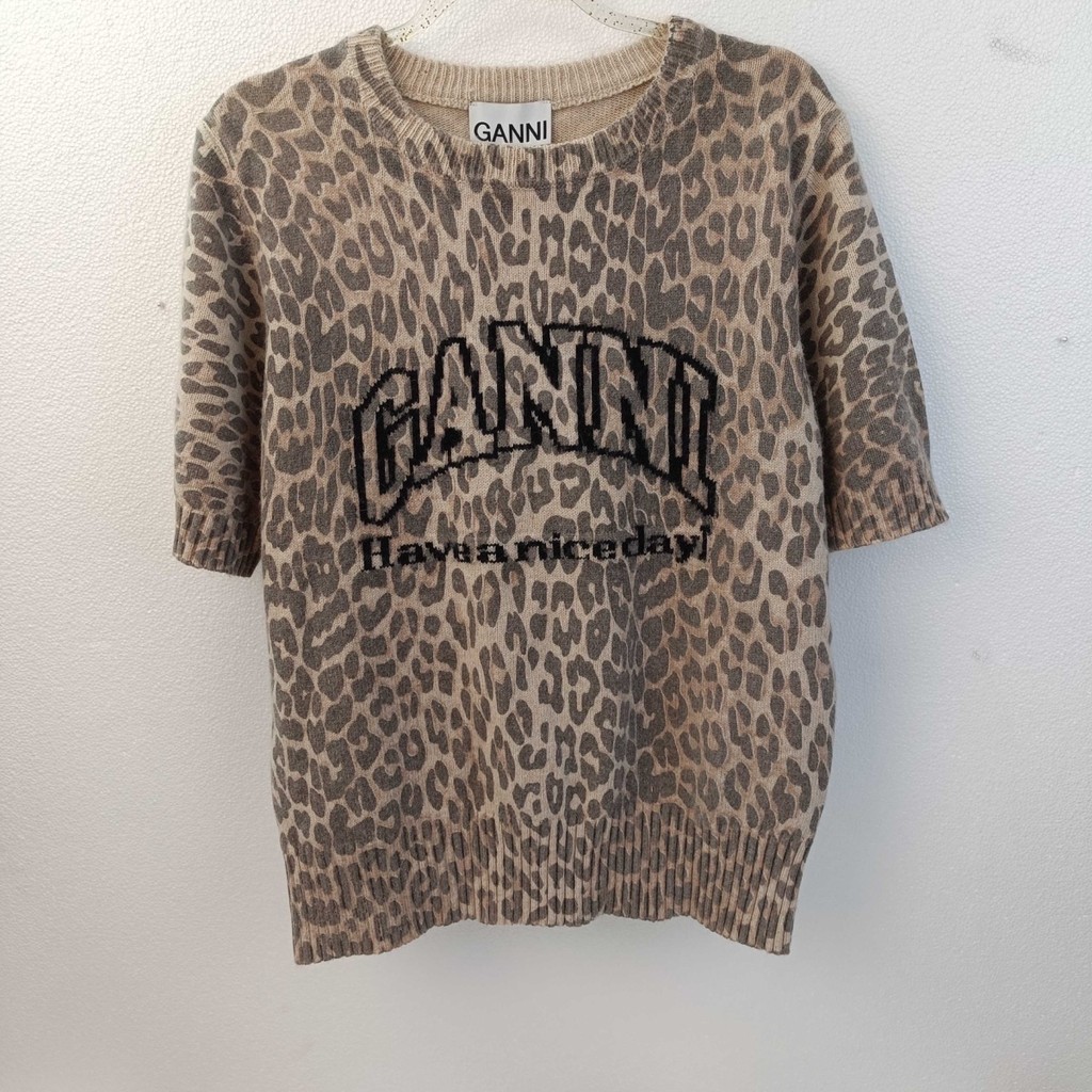 Ganni Design Classic Leopard Print Round Neck Knit Sweater - Mid ...