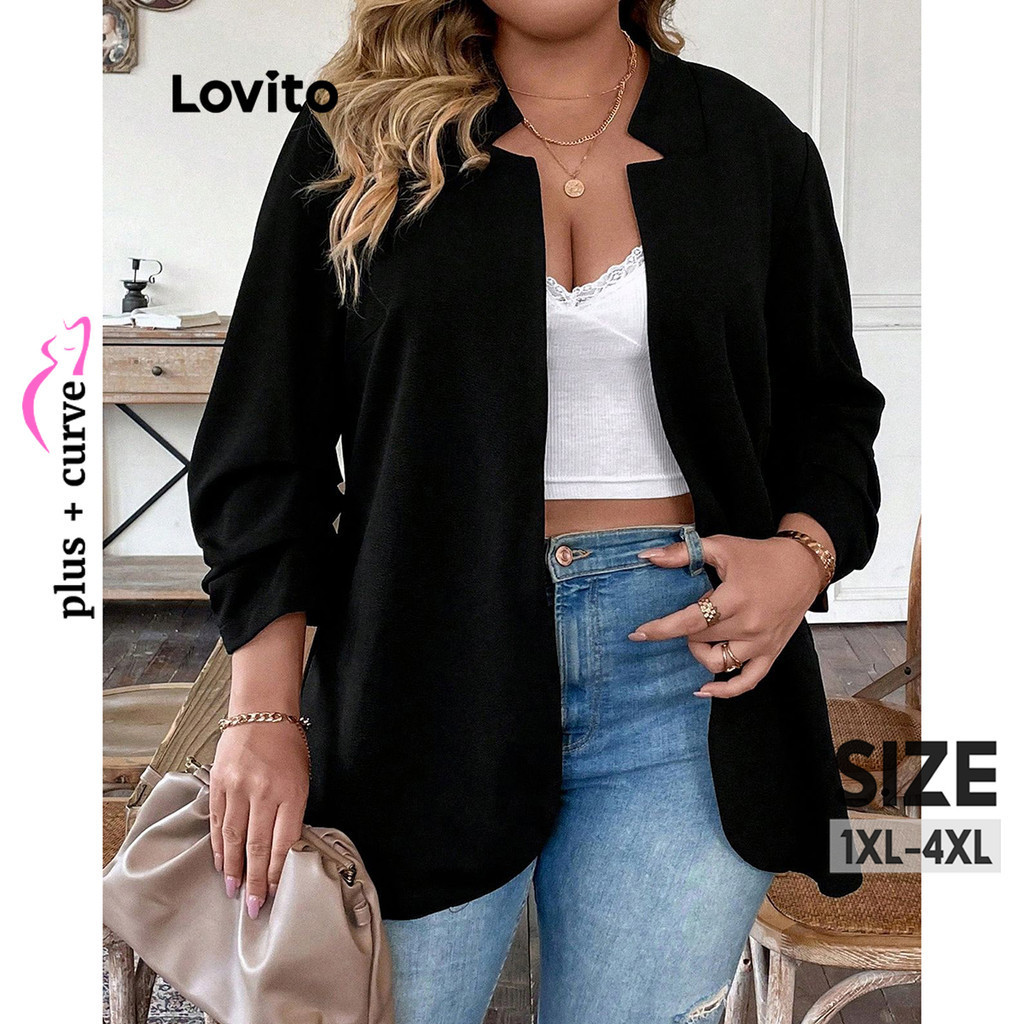 Lovito Plus Size Curve Casual Plain Basic Blazers for Women LNL59055 ... Lovito Plus Size Curve Casual Plain Basic Blazers for Women LNL59055 ...