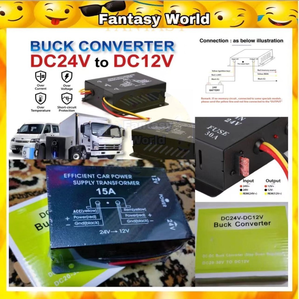 24V to 12V Car DC Power Electric Buck Transformer Converter Adapter 15A ...