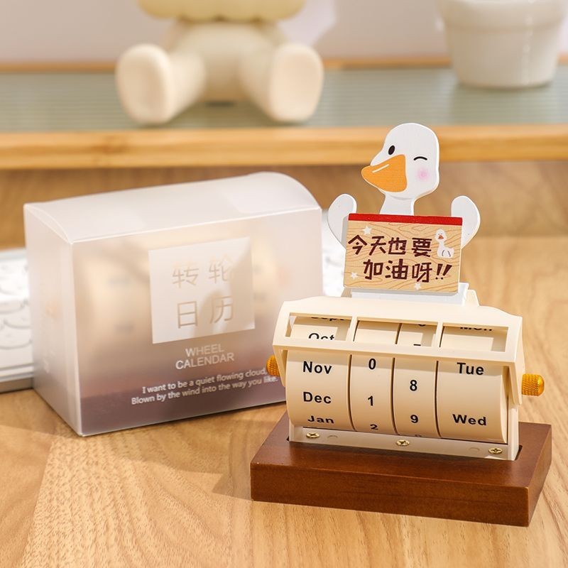 Wooden Desk Calendar Desktop Decoration Running Wheel Perpetual ...