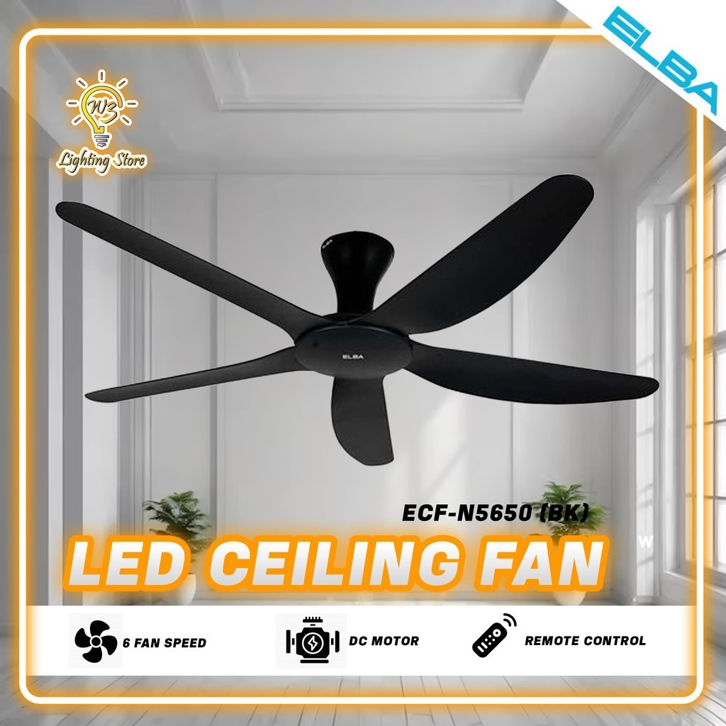 ELBA CEILING FAN WITH LED LIGHT (BK) - 56" ECF-N5652L | ELBA DC CEILING ...