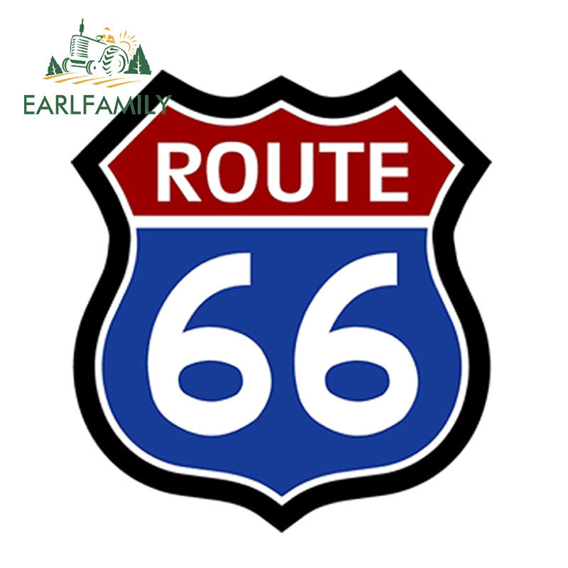 EARLFAMILY 13cm x 11.8cm Route 66 Red White Blue Sign US Highway Car ...