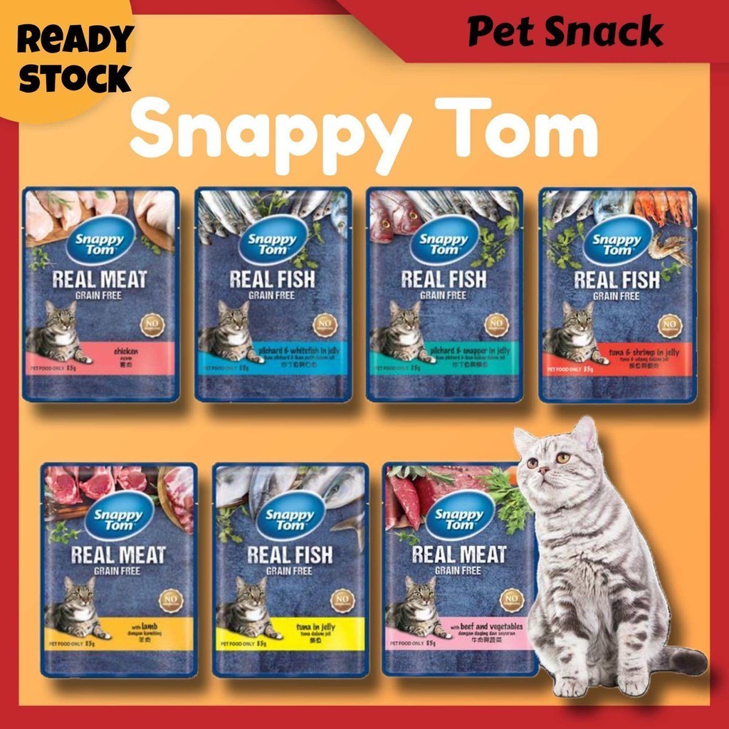 Snappy Tom Pouch Cat Food Makanan Kucing Basah 85G - Beef / Lamb ...
