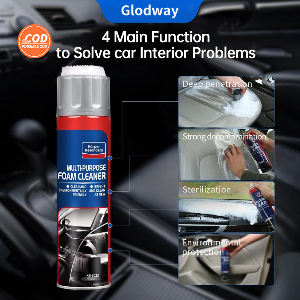 Glodway Multipurpose Cleaner Foam Spray for Car 650ml car accessories Home Carpet Dashboard ...