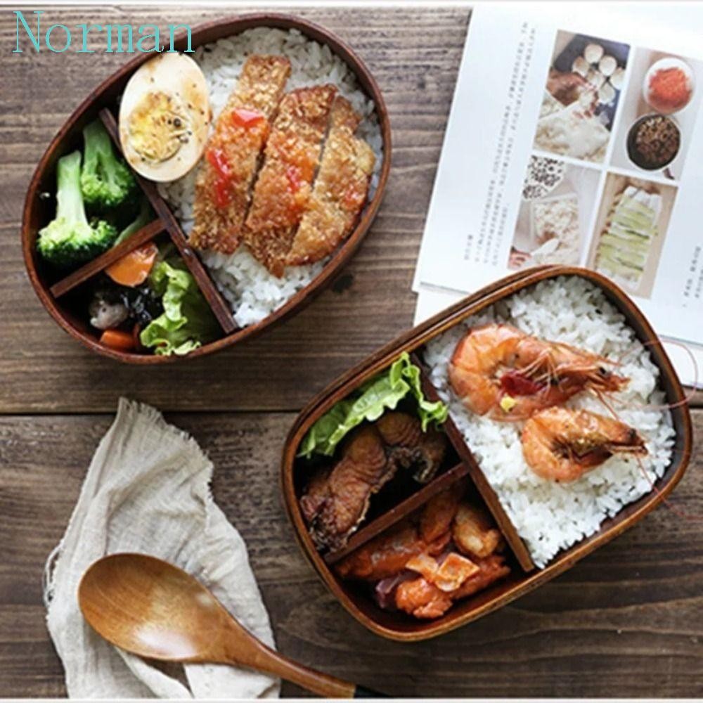 NORMAN Japanese Style Lunch Box, Retro Portable Wood Lunch Box, Food ...