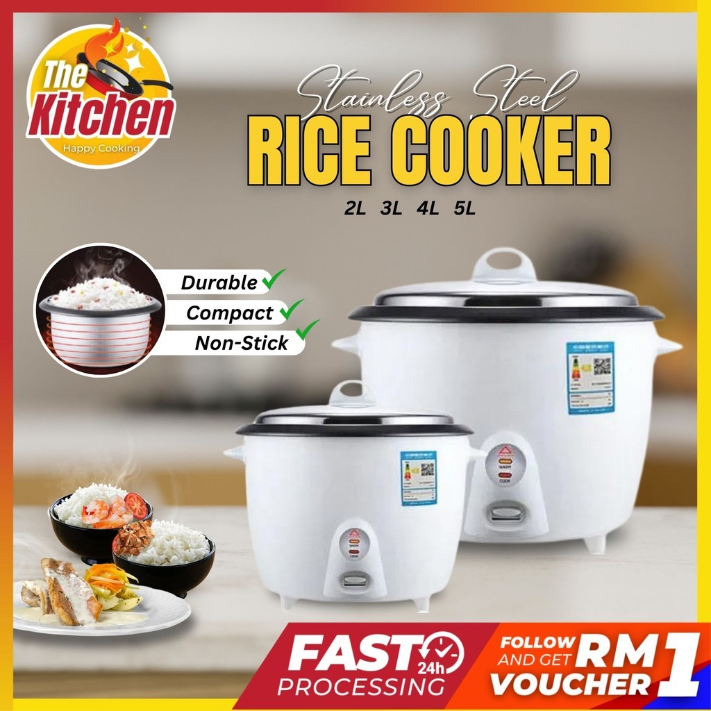 2L 3L 4L 5L Stainless Steel Electric Rice Cooker Steamer Periuk Nasi ...