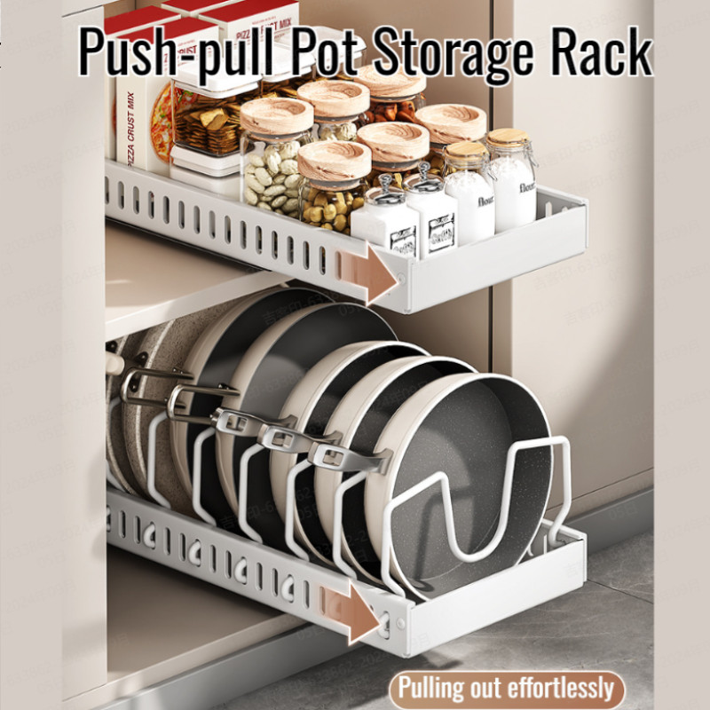 🎈HOT🎈[No Punching/Non-Rust] Push-pull Pot Storage Rack/Pull Out Dish ...