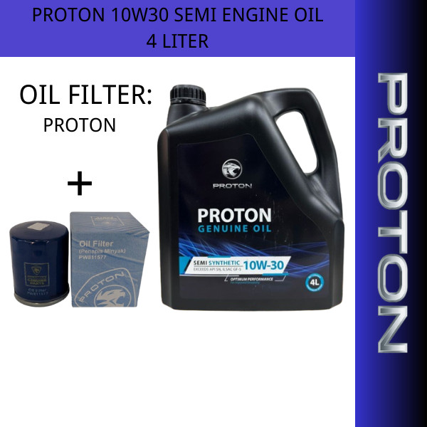 PROTON 10W30 SEMI ENGINE OIL 4 LITER + (PROTON OIL FILTER) | Shopee ...