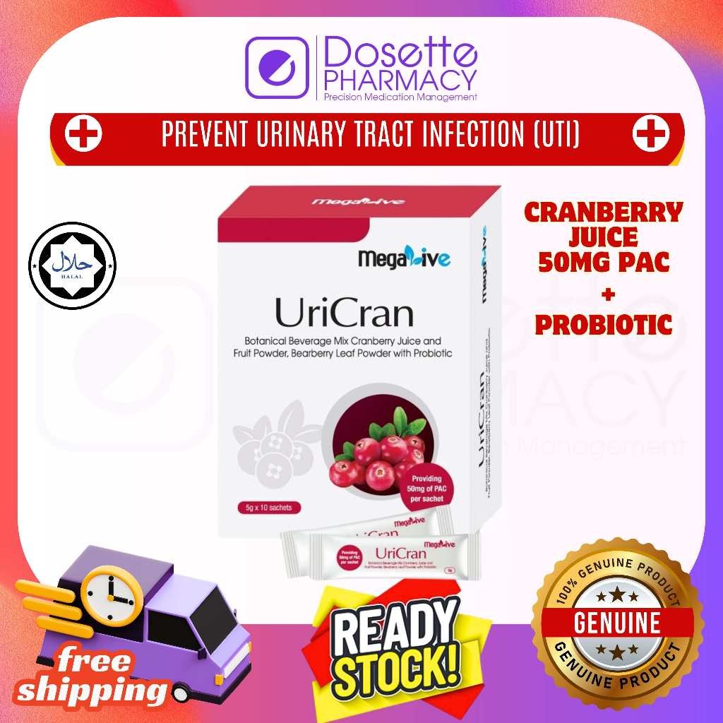 MEGALIVE URICRAN 5G X 10 SACHETS - PROBIOTIC & CRANBERRY JUICE (50MG ...