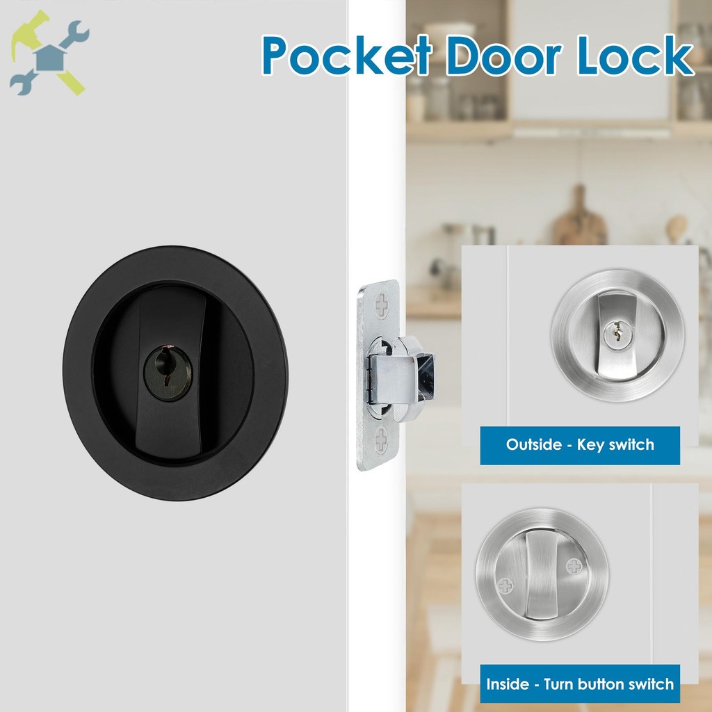 Bed/Bath Pocket Door Lock and Pull Round Privacy Door Lock with Key ...
