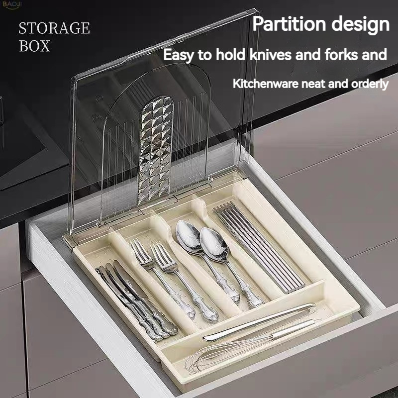 Knife Fork Spoon Chopsticks Storage Box with Cover Transparent Drawer ...