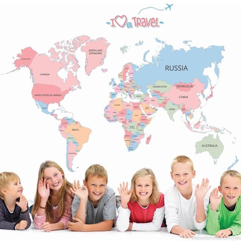 Peta Dunia Hiasan Dinding Large World Map Colourful Peta Dunia Budak ...