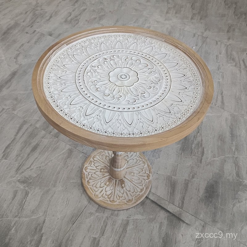Lly stail Perancis retro sofa sisi meja kayu pepejal ukiran bunga sudut ...