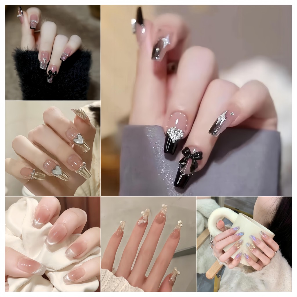 24Pcs/bag Fresh Lovely Fashion Nail Art Fake Nails Finished Nail Patch ...