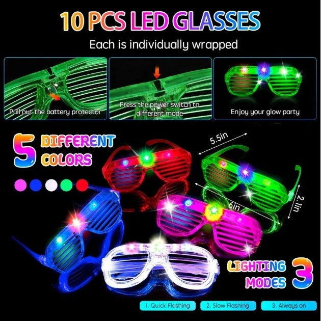 Luminous Glasses LED Glow 5 Colors Cold Light Flash Rave Luminous ...