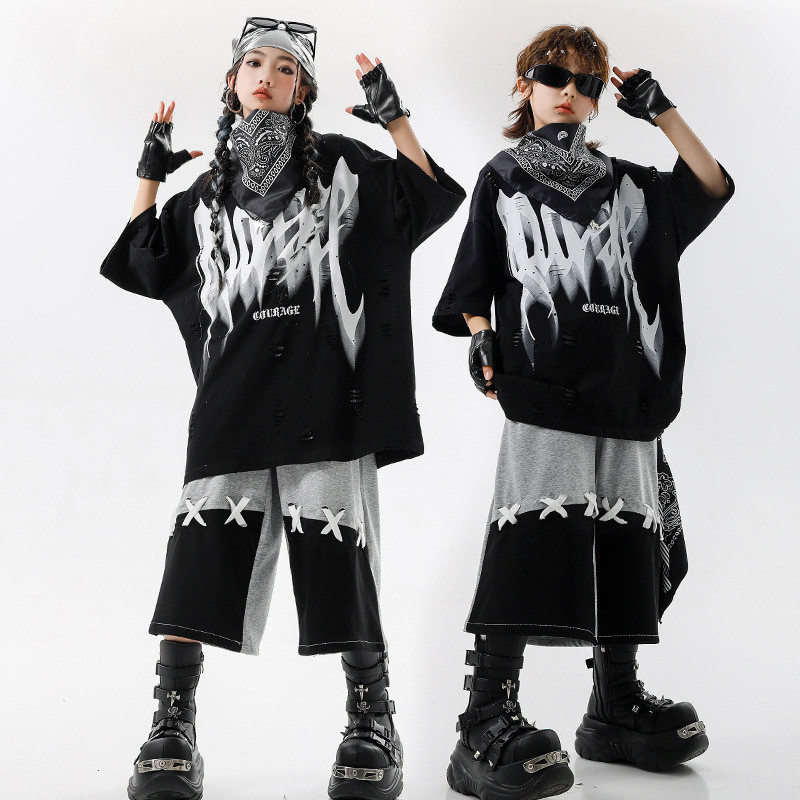 Children's Street Dance Costume/Boys Black Red Ripped Trendy Costume ...