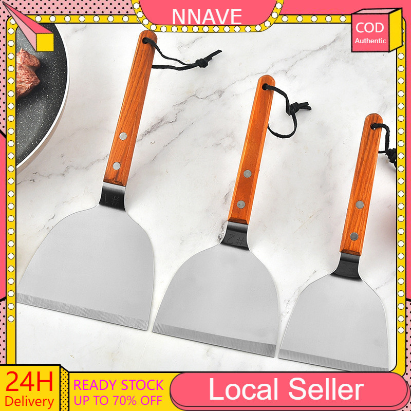 Stainless Steel Steak Cooking Spatula Wood Handle Pizza Burger Flipper ...