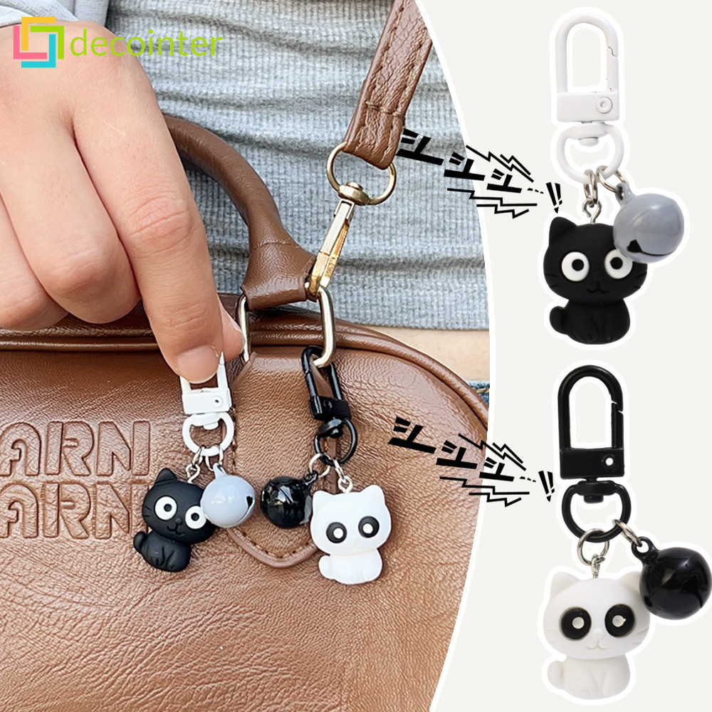 Cartoon Cute Black White Cat Bell Keychain- Exquisite Unique Schoolbag ...