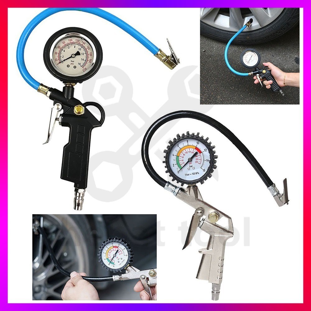 220 PSI Car Tyre Tire Air Pressure Inflator Gauge Meter Tester Gun Air ...
