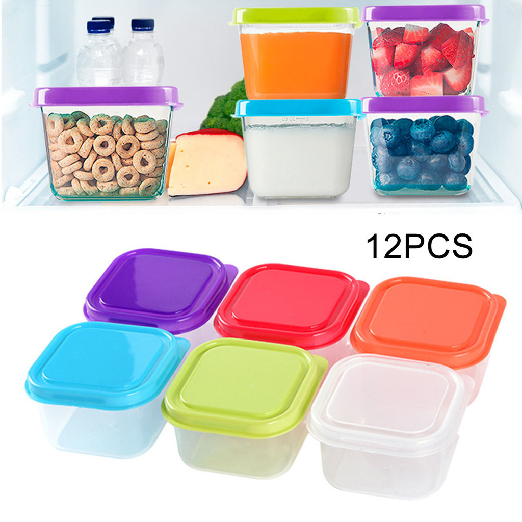 12Pcs Square Plastic Containers with Lids Reuseable Small Freezer ...