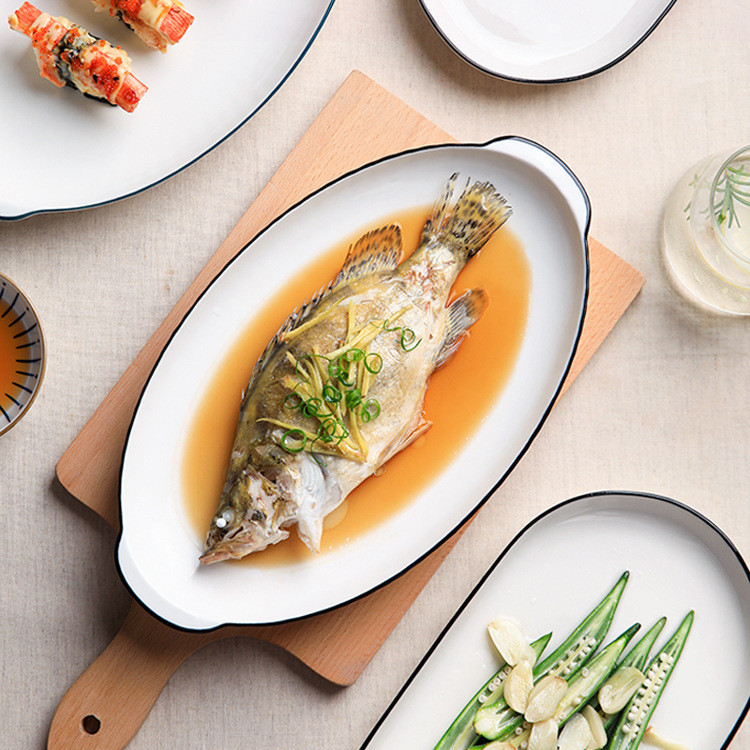 Pinggan mangkuk Jepun, piring kegunaan khas ikan kukus, pinggan telinga ...