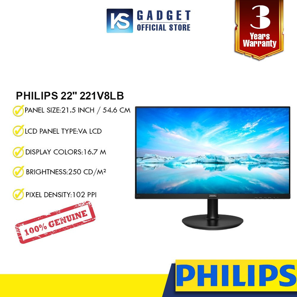 Philips 22" 221V8LB Flat 21.5" Led 221V8/69 FULL HD 22 inch Monitor (VA ...